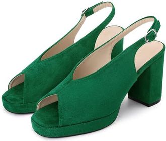 Allegra K Sandales &agrave; talon &eacute;pais &agrave; bout carr&eacute; et bride arri&egrave;re pour femme, Vert, 39.5 EU