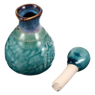 Holibanna Keramik Parf&uuml;mflasche f&uuml;r &Auml;therische &Ouml;le mit Weitem Ausguss Dekorative Fl&uuml;ssigkeitsflasche in Blau Handliche Duftflasche f&uuml;r Aromatherapie und Raumdek