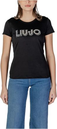 Liu Jo Schwarzes T-Shirt mit Blumenmuster - - Tops - Damen - Schwarzk - L