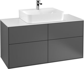 Villeroy & Boch Villeroy und Boch Finion Waschtischunterschrank G13200, 1200x603x501mm, mit LED- Beleuchtung, Abdeckplatte Glass White Matt, Farbe: Black Matt Lacquer