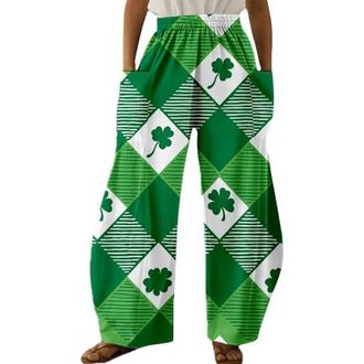 Generic Tenue de la Saint-Patrick pour femme - Pantalon vert tr&egrave;fle irlandais &agrave; enfiler - Jambe large et confortable, 3 Bleu fonc&eacute;, 3XL