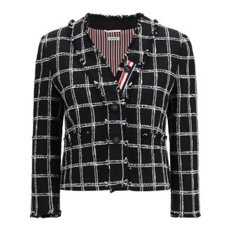 Thom Browne Gekariertes Tweed-Strickjacken-Sakko - - Jackets - Damen - Schwarzk - L