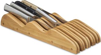 Relaxdays Messerblock Schublade, ohne Messer, liegend, Bambus, für 9 Messer, HBT: 5x12x40 cm, Schubladeneinsatz, natur