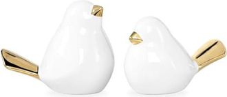 Torre & Tagus Finch Dekoratives Vogelfiguren-Set für Moderne Wohnkultur, Wohnzimmer, Schlafzimmer, Büro, Schreibtisch, Badezimmer und Bücherregal, Keramik, weißgold