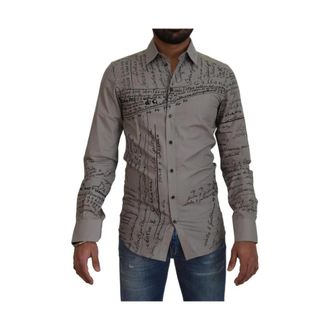 Dolce & Gabbana Graues Baumwolllogo-Hemd - - Shirts - Herren - Grau - XS
