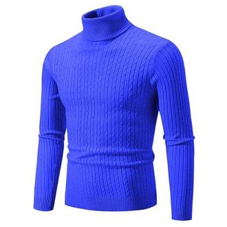 Generic Pull col roul&eacute; en Grosse Maille torsad&eacute;e pour Homme, Coupe ajust&eacute;e, Manches Longues, &eacute;l&eacute;gant, Tricot dhiver, Bleu Roi, Taille 3XL