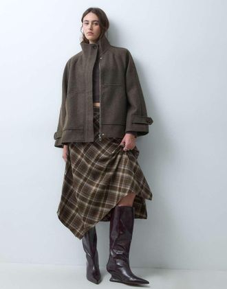 Only Trenchjacke in Wolloptik mit Stehkragen in Braun