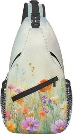 Generic Sac &agrave; dos &agrave; bandouli&egrave;re color&eacute; avec fleurs sauvages vives au printemps et en &eacute;t&eacute; - Sac &agrave; dos de voyage pour homme - Sac &agrave; dos de randonn&eacute;e
