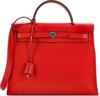 Hermès Herbag Zip Leather and Toile 31 shoulder bag - Rouge