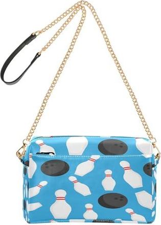 HMZXZ Sac à bandoulière en cuir pour femme en forme de boule de bowling - Petit sac à main à bandoulière - Blanc et bleu