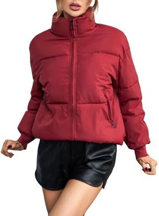 Generic Vestes dhiver matelass&eacute;es &agrave; manches longues et fermeture &eacute;clair int&eacute;grale pour femme avec poches, Rouge, XL