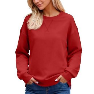 Generic 2026 Printemps Ourlet fendu Col Rond, Sweatshirt &agrave; manches longues D&eacute;contract&eacute; Coupe ample Pull Doux Chaud Automne Hiver Mode Couleur unie Haut, RD2.,