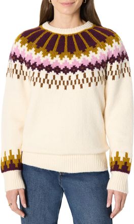 Amazon Essentials Damen Fair-Isle Oversize-Pullover mit Rundhalsausschnitt, Creme Karamell Gestricktes Zickzackmuster, XXL