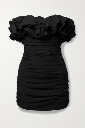 Nervi Emanuelle Schulterfreies Minikleid Aus Gerafftem Cr&ecirc;pe Mit R&uuml;schen - Schwarz