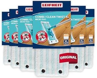 Leifheit Wischbezug CLEAN Twist XL/Combi XL Micro Duo 6er Set, Bodenwischer Ersatzbezug, Wischbezug aus Mikrofaser