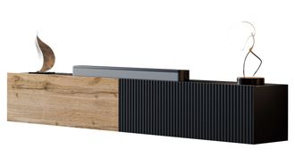 Mirjan24 TV Lowboard Cholon 200, Griffloses &Ouml;ffnungssystem, 2 Klappe/T&uuml;r, TV Board Sideboard, Unterschrank, Fernsehschrank, TV Tisch, Fernsehtisch (Schwarz + W