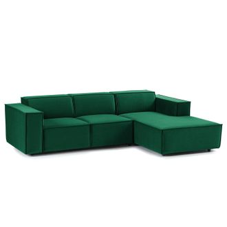 Studio Copenhagen home24 Ecksofa mit Longchair Gr&uuml;n/Dunkelgr&uuml;n Samt Shyla 260cm Longchair davorstehend rechts Keine Funktion Glamour