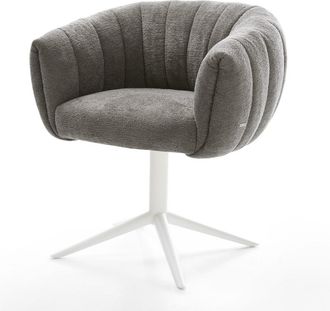 DELIFE Drehstuhl Jada-Flex Boucl&eacute; Soft Schlamm Fu&szlig;kreuz Wei&szlig; 360&deg; drehbar Wippfunktion Taschenfederkern, Esszimmerst&uuml;hle