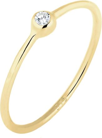 Elli PREMIUM Ring Damen Solitär Klassisch mit Zirkonia Kristalle aus 375 Gelbgold