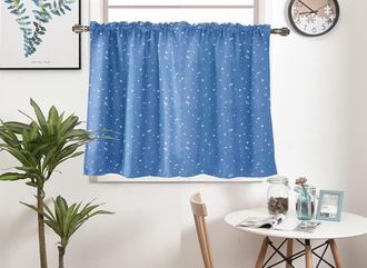 A.Monamour Gardine Scheibengardinen Kurzstores Blickdicht Stoff Blau mit Sternenmuster Verdunklungsgardinen Kurzvorhang Kurzgardinen Küchengardine Küchenvorhang 