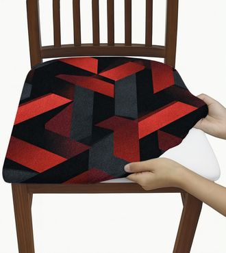 Generic Moderne geometrische Stuhl-Sitzbez&uuml;ge, Stretch-Spandex-Kissenschoner mit kr&auml;ftigem roten und schwarzen Design, dekorative Bez&uuml;ge f&uuml;r Wohnzimmer, Esszi