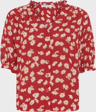Gerard Darel Chemise fleurie &agrave; volants - CEVA - Rouge baiser