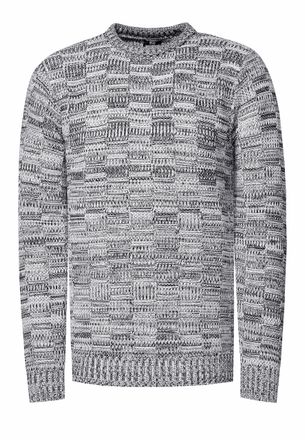 Rusty Neal Herren Pullover Schwerer Grobstrickpullover mit Rundhals-Ausschnitt im Streetwear Kontrast Block-Design S - 3XL 438, Farbe:Wei&szlig;, Gr&ouml;&szlig;e S-3XL:XXL
