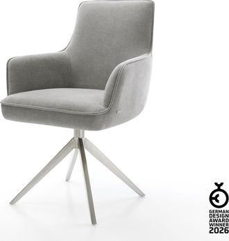 DELIFE Drehstuhl Heira-Flex mit Armlehnen Strukturstoff Soft Grau Kreuzgestell breit Edelstahl 360&deg; drehbar Wippfunktion Taschenfederkern, Esszimmerst&uuml;hle