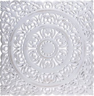 Meinposten Wandornament Holz weiß 55x55 cm Shabby Landhaus Ornament Holzornament Holzbild