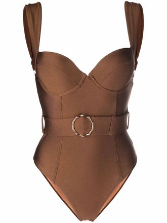 Noire Swimwear maillot de bain ceintur&eacute; - Marron