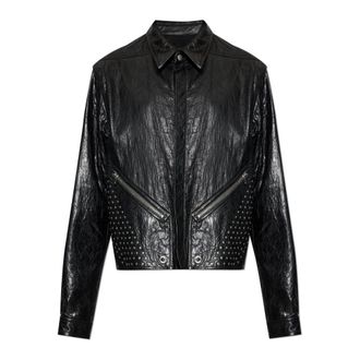 Rick Owens Homme, Vestes, Noir, Taille: XL Veste en cuir clout&eacute;e