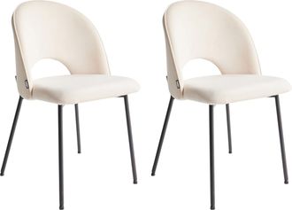 Beliani Esszimmerstuhl 2er-Set Stoffbezug beige mit schwarzem Metallgestell Retro Covelo