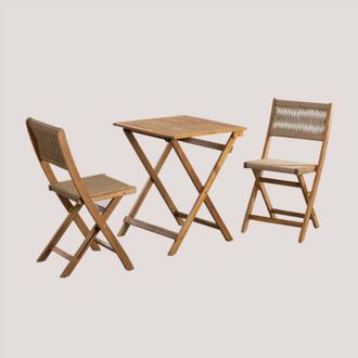 Sklum Sklum - Ensemble table de jardin pliante classique Delawer et 2 chaises Brun Bl&eacute;