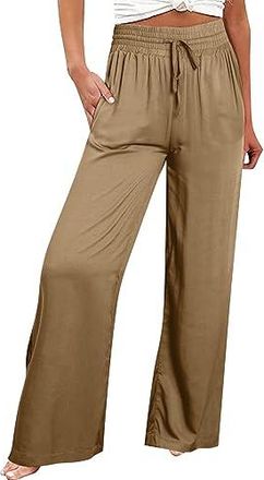 Generic Pantalon Palazzo &agrave; jambe large pour femme - Taille haute - Cordon de serrage - Taille &eacute;lastique - Avec poches - Coupe ample d&eacute;contract&eacute;e - Pour l&eacute;t&eacute;, 