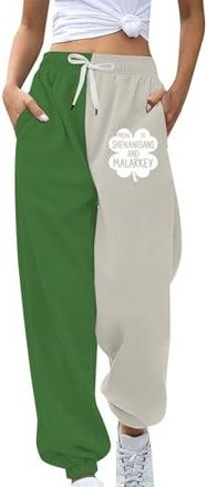 Generic Pantalon de surv&ecirc;tement &agrave; blocs de couleurs pour femme - Imprim&eacute; tr&egrave;fle - Cordon de serrage &agrave; la taille avec poches - Pantalon d&eacute;contract&eacute; et ample po