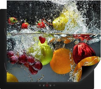 Decorwelt Herdabdeckplatte aus Kunststoff Induktionsmatte Herdabdeckmatte Abdeckung Ceranfeld Früchte Bunt 60x52 cm Abdeckplatte Ceranfeldabdeckung Antirutschma