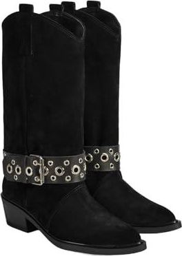 Desa Bottes pour Femme - Tige en Daim, mod&egrave;le &agrave; Enfiler avec Fermeture &eacute;clair Facile, Talon Plat, Respirantes | Noir - 40