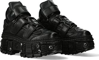 New Rock Bottes Semelle Vis 2023 Bottines TANK Collection Plate-forme Fermeture Velcro Femme Noir Femme Ankle Boots Screws M.WALL285-S10, Noir, 39 EU