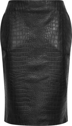 Alex Perry Femme, Jupes, Noir, Taille: 40 FR S0207Re26 Jupe midi en cuir fa&ccedil;on crocodile