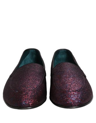 Dolce & Gabbana Mens Maroon Glitter Lurex Logo Dress Loafers Shoes Leather