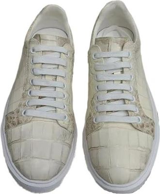 Generic Authentique peau de crocodile exotique unisexe pour homme Chaussures de planche blanche en cuir v&eacute;ritable alligator pour homme &agrave; lacets d&eacute;contract&eacute;s, 