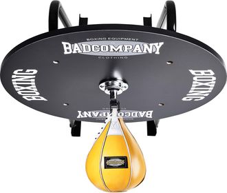Bad Company Profi Speedball Plattform Set inkl. Drehkugellagerung schwarz und Leder Boxbirne medium gelb/Boxapparat f&uuml;r die Wandmontage