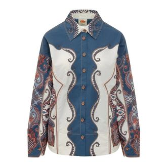 Farm Rio Farm Rio, Femme, Blouses et Chemises, Multicolore, Taille: 36 FR Arabesque Scarf Collared Cotton Shirt