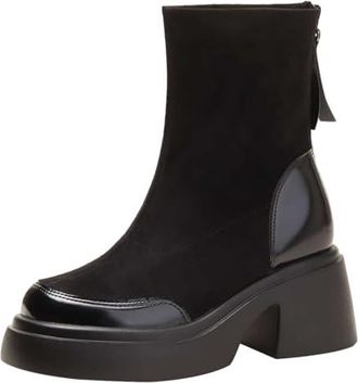 Rismart Femme Bottes de Cheville Bloc Fermeture eclair D&eacute;contract&eacute;e Automne Hiver Court Elastique Bottines Noir 34