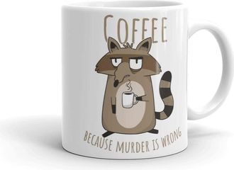 Jimbeels Coffee because murder is wrong Racoon | Lustiger Waschbär mit Kaffee Spruch | Tasse 330 ml | Sarkastische Kaffeetasse