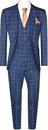 Infinity Leather Costume 3 Pi&egrave;ces Homme Bleu Dor&eacute; &agrave; Carreaux Peaky 1920 Gatsby Intelligent Costume d&eacute;poque