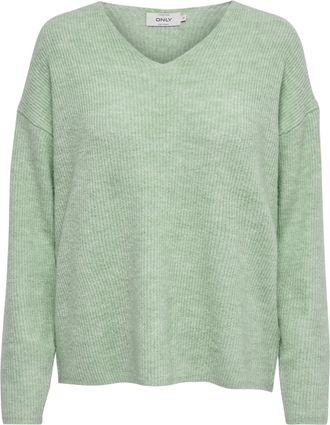 Only Damen Warmer Strickpullover | Knitted Basic Stretch Sweater | Langarm V-Ausschnitt Shirt ONLCAMILLA, Farben:Grün, Größe:S