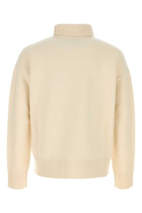 Ami Heart-Embroidered Virgin Wool Sweater - Beige