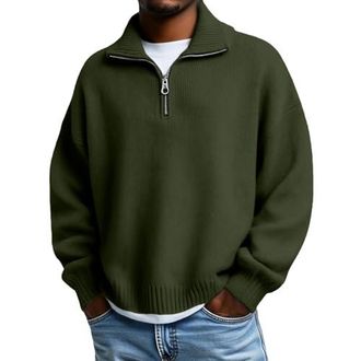 Generic DENGJIAMY Pull en tricot pour homme avec fermeture &eacute;clair quart de long, chemise unie, manches longues, v&ecirc;tements d&eacute;contract&eacute;s &agrave; col rond, sweat-shirt