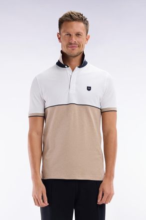 Eden Park Polo &Agrave; Manches Courtes En Coton Stretch Bicolore Beige Coupe Ajust&eacute;e